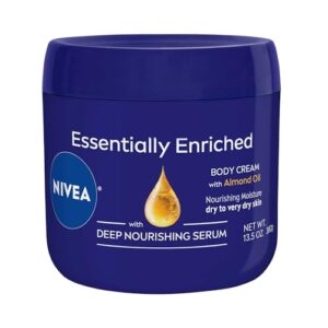 nivea essentially enriched body cream, moisturizing cream for dry and very dry skin, enriched with deep nourishing serum and almond oil 13.5 oz jar