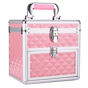 frenessa makeup box makeup train case cosmetic storage organzier nail polish box for makeup artist, nail tech student, craft cosmetology case with mirror drawer and dividers manicure organizer travel