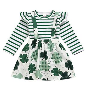 baby girl st.patrick's day skirt set toddler girls ruffle sleeve shirts clover suspender dress outfits (green-a, 18-24 months)