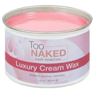 too naked luxury cream wax, for coarse, thick and curly hair removal, non-transparent formula softens, smooths and hydrates, fragrance-free, 14 ounces