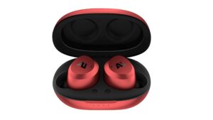 ausounds au-stream hybrid bluetooth true wireless hybrid active noise cancelling earbuds with touch controls, wireless charging case, and premium dynamic drivers, red