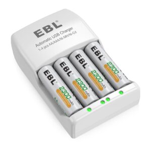 ebl aa rechargeable batteries 4 pack, 2300mah ni-mh with individual cell battery charger - rechargeable aa batteries and 916 charger combo for ni-mh/ni-cd aa aaa rechargeable batteries