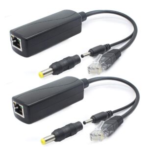 anvision 2-pack 5v gigabit poe splitter, 48v to 5v 2.4a adapter, plug 3.5mm x 1.35mm, 5.5mm x 2.1mm connector, ieee 802.3af compliant, for ip camera and more