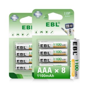 ebl rechargeable aaa batteries 1100mah ni-mh triple a batteries, precharged long lasting aaa battery - 8 counts