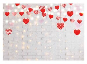 allenjoy 82" x 59" love sweet heart valentine's white brick wall backdrop photography glitter mother's day baby bridal shower kid birthday party decor banner background photo booth prop