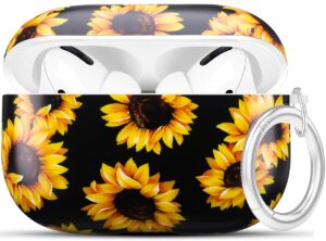 airpods pro case - yomplow sunflower case cover skin protective hard case cover portable women girls with keychain for apple airpods pro charging case - sunflower