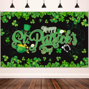 happy st. patrick's day decorations, large fabric green shamrock photo background for irish luck day saint patrick's day banner photo booth backdrop background, 70.8 x 43.3 inch (dark color)