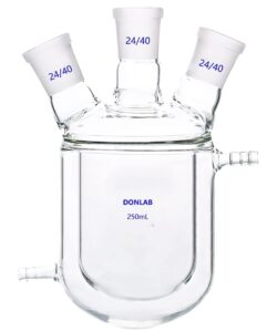 donlab cfk-0250 glass 250ml 3-neck double layer round bottom reaction flask jacketed reactor, with three 24/40 ground glass joints