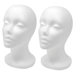 12" 2 pcs wig head - tall female foam mannequin wig stand and holder for style, model and display hair, hats and hairpieces, mask - for home, salon and travel