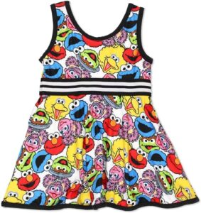 sesame street girls’ dress with panties for infant and toddler – white/multicolor