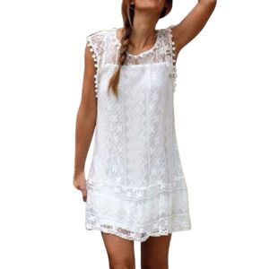 f_gotal womens dresses summer casual lace tassel mini tank dress sleeveless beach sundress evening party cocktail white