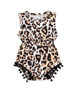 newborn kids baby girls clothes floral jumpsuit romper playsuit backless ruffle headband sunsuit outfits (leopard, 0-6 months)