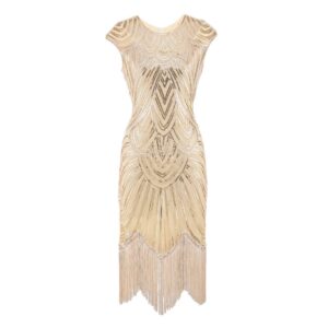 f_gotal women's roaring 20s v-neck gatsby dresses- vintage inpired sequin beaded flapper dresses party cocktail beige