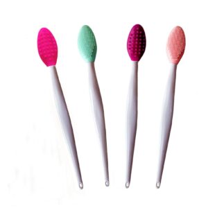 lip brush tool,double-sided-silicone lip scrub brush silicone lip brush exfoliating for for men women(4 colors,4 pcs)