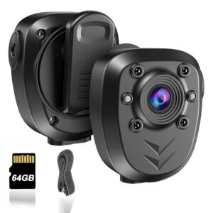 ksadbossbo body camera with 1080p recording spy hidden wireless cam built-in 64gb card 1080p police recorder security cam with night vision dash cam for home/outdoor/law enforcement/cop guard (64g)