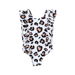 happy town one-piece infant toddler baby girl summer swimsuit watermelon leopard ruffle swimwear bikini bathing suit (leopard, 12-18 months)