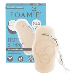 foamie solid shampoo, normal hair & curls with coconut oil, hair shampoo for natural shine 100% vegan, plastic-free, 80 g