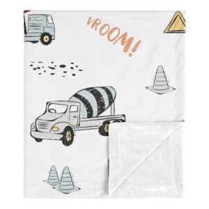 sweet jojo designs construction truck baby boy receiving security swaddle blanket for newborn or toddler nursery car seat stroller soft minky - grey yellow orange red and blue transportation