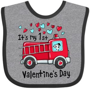 inktastic it's my 1st valentine's day fire truck with cute dalmatian baby bib heather and black 39a27