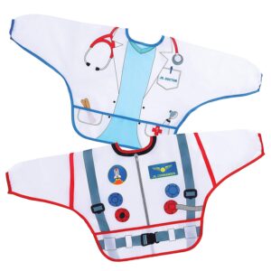 dreambaby food & fun character bibs baby smocks with sleeves - model l560bb - 2 pack (astronaut & doctor)