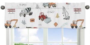 sweet jojo designs construction truck window treatment valance - grey yellow orange red and blue transportation