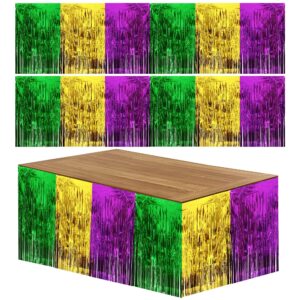 uratot 2 pack 29 x 106 inches mardi gras metallic fringe table skirt mardi gras decorations for party gold green purple foil fringe table skirt