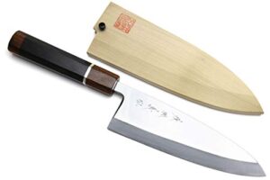 yoshihiro mizu yaki ginsanko mirror-finished high carbon stain resistant deba fish fillet knife ebony handle with silver ring (7'' (180mm))