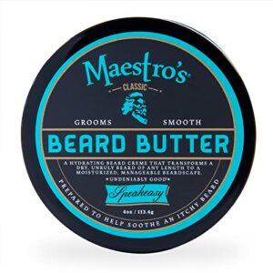 maestro's classic beard butter | anti-itch, extra soothing, hydrating beard creme for all beard types & lengths- speakeasy blend, 4 ounce