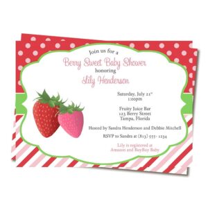 baby shower invitations berry sweet invites strawberry girls it's a girl polkadots sweet party printed customized cards (12 count)