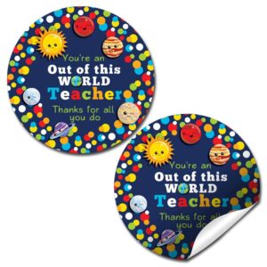 out of this world outer space themed teacher appreciation thank you sticker labels, 40 2" party circle stickers by amandacreation, great for envelope seals & gift bags