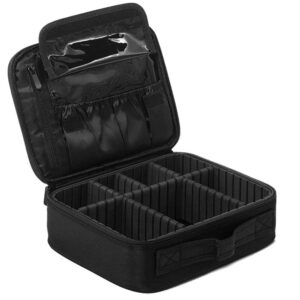 beikott makeup train case, makeup organizer, portable artist storage bag with adjustable dividers for cosmetics, makeup brushes & toiletry jewelry accessories, black