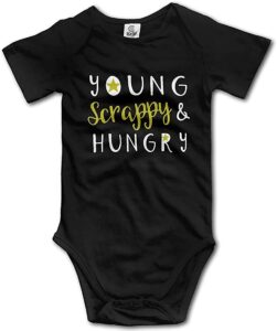 young scrappy and hungry unisex baby short sleeve cotton bodysuits black