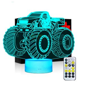 night lights for kids monster truck 3d night light bedside lamp 7 colors changing with remote control and timing function best birthday gifts for boys girls kids baby