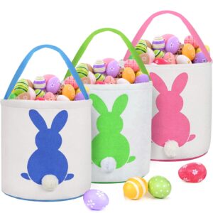 toplee 3 pcs easter eggs hunt basket for kids canvas bunny basket egg bags rabbit fluffy tails party celebrate decoration gift toys carry bucket tote