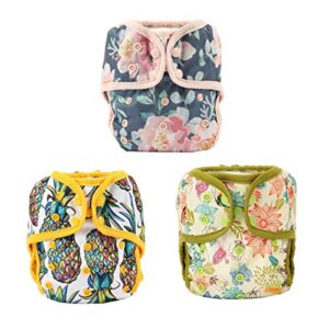 reuselife one size cloth diaper cover snap with double gusset 3 pack (rose pineapple bloom)