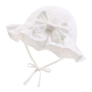 bow baby girls summer hat flower toddler girls sun hat cotton breathable infant hat (white flower, xs)