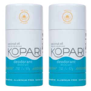 kopari aluminum free coconut deodorant, non toxic & clean plant-based, no aluminum, parabens or baking soda, long lasting protection, beach 2 pack