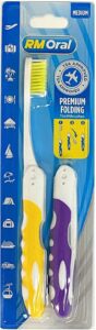 azi 2pc premium tsa approved travel toothbrush on the go folding medium bristles & tongue cleaner/gum massager travel camping handbag backpack car rv dorm gym school locker