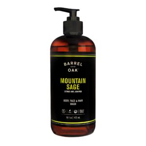 barrel and oak - all-in-one body wash, men's body wash, men's soap for hair, face, & body, refreshing & balanced cleanser, essential oil-based scent, cedar & patchouli, vegan (mountain sage, 16 oz)