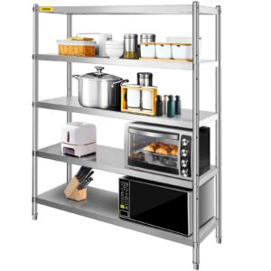 vbenlem stainless steel shelving 60x18.5 inch 5 tier adjustable shelf storage unit stainless steel heavy duty shelving for kitchen commercial office garage storage 330lb per shelf