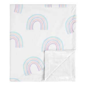 sweet jojo designs pastel rainbow baby girl receiving security swaddle blanket for newborn or toddler nursery car seat stroller soft minky - blush pink, purple, teal, blue and white