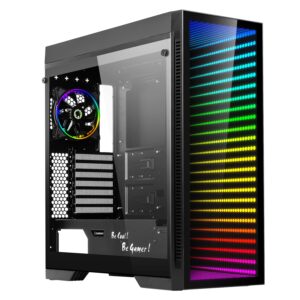 gaming case full tower, with tempered glass side panel & argb led mirror, supports 7x120mm fans, gamemax abyss-tr