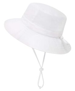 simplicity infant hat baby girl sun hat baby boy sun hat white baby summer hat baby sun protection bucket hat with string and wide brim white bucket hat, white, 0-12 months