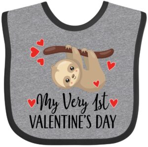 inktastic my first valentines day baby sloth baby bib heather and black 39c36