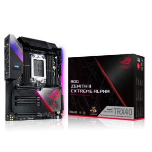 asus rog zenith ii extreme alpha trx40 gaming amd 3rd gen ryzen threadripper strx4 eatx motherboard with 16 infineon power stages, pcie 4.0, wi-fi 6