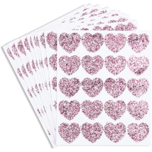 200-pack 1.5-inch holographic glitter heart stickers, adhesive sparkle decals, envelope seal stickers for wedding, birthday, and graduation invitations, crafting supplies (hot pink)