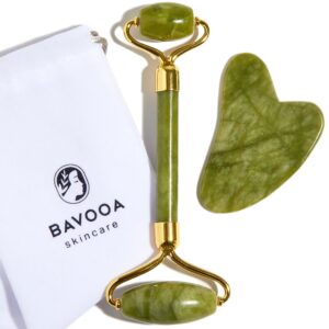 r.e.m spring jade roller and gua sha - spa grade face roller massager and gua sha massage tool set. 100% authentic jade stone. reduces puffiness, wrinkles and reveals your natural glow