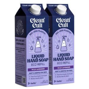 cleancult liquid hand soap refills - moisturizes dry & sensitive skin - made with aloe vera & lavender essential oils - wild lavender - eco friendly - paper-based packaging - 32 oz/2 pack