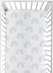 sweet jojo designs pastel rainbow girl fitted crib sheet baby or toddler bed nursery - blush pink, purple, teal, blue and white