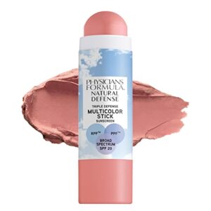 physicians formula natural defense blush multi stick makeup sheer, soft pink, for cheeks, eyes and lips